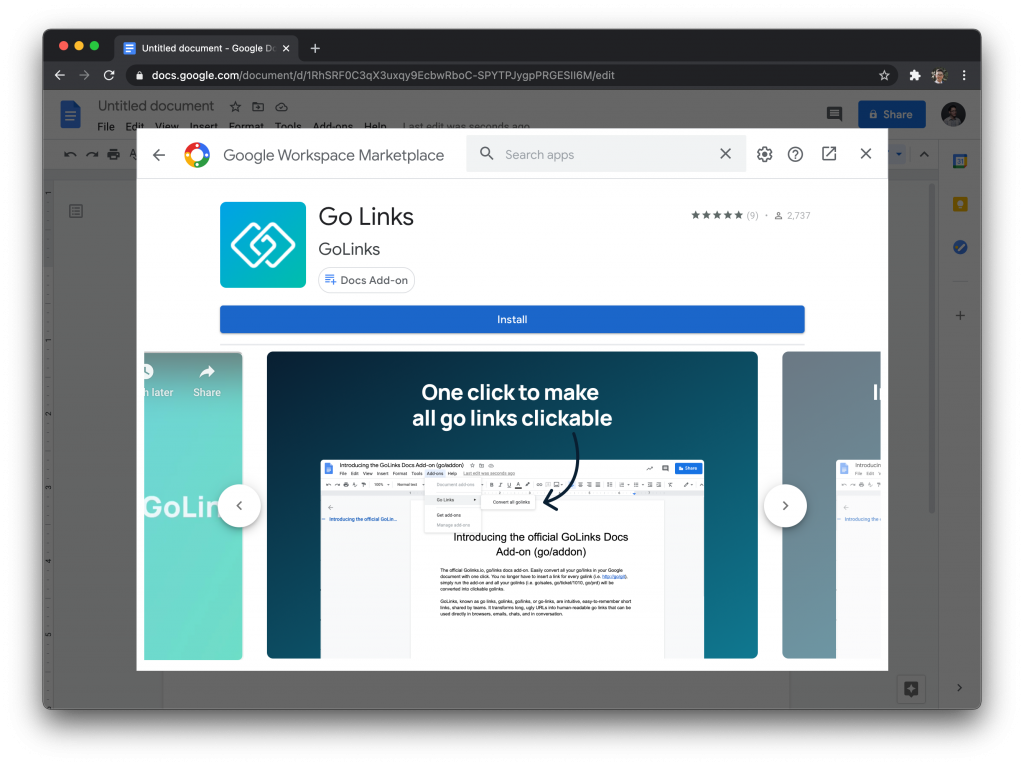 The GoLinks® Help Center - Adding the GoLinks Google Docs add-on