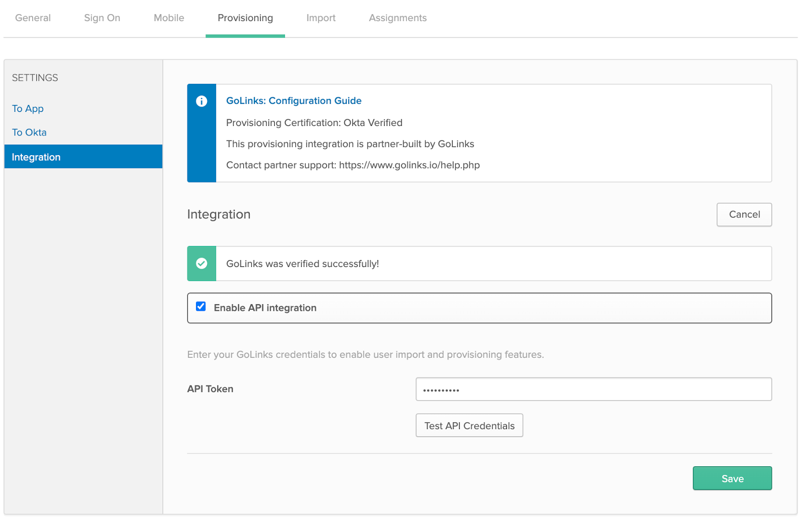 The GoLinks® Help Center - Configure SCIM provisioning for GoLinks on Okta