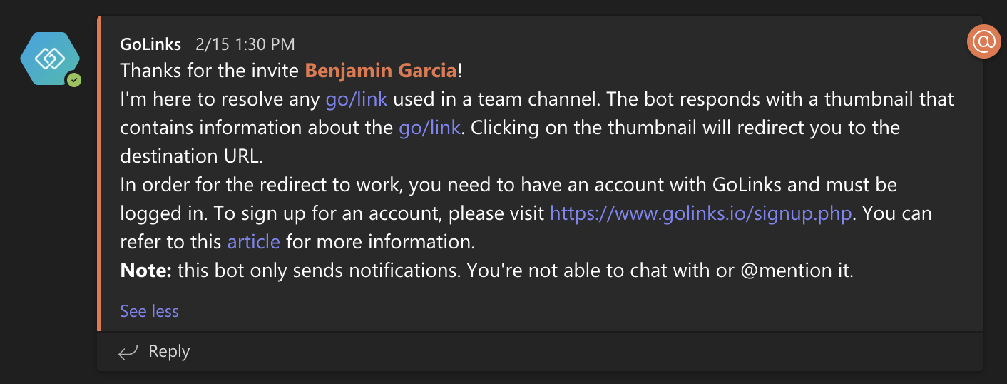 The GoLinks® Help Center - Microsoft Teams Integration Guide