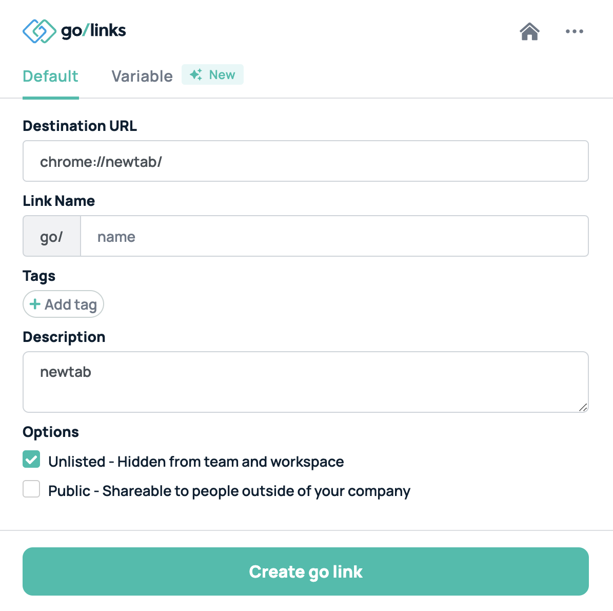 The GoLinks® Help Center - How to Create Unlisted Go Links