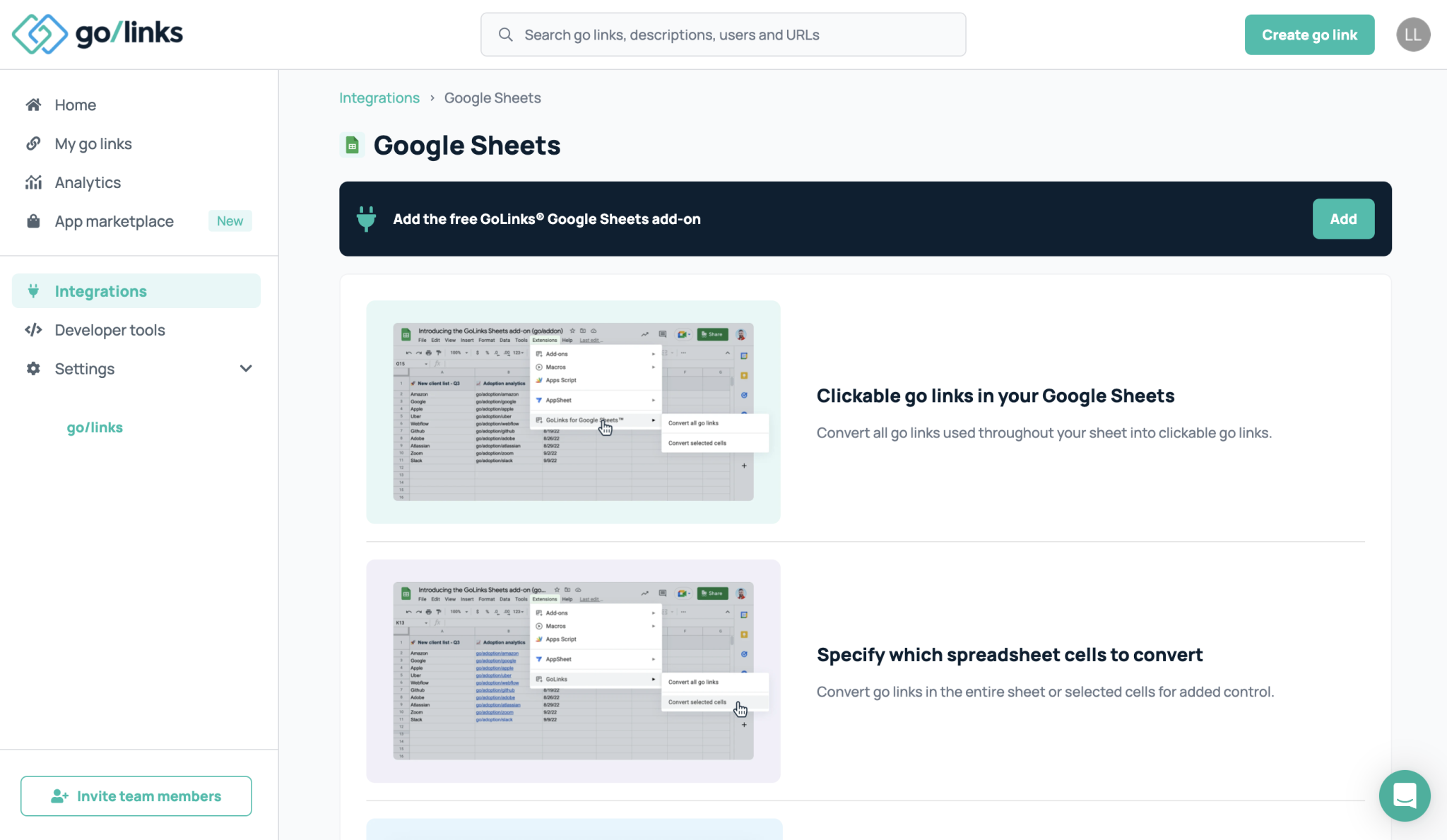 The GoLinks® Help Center - Adding and Using the GoLinks Google Sheets Integration